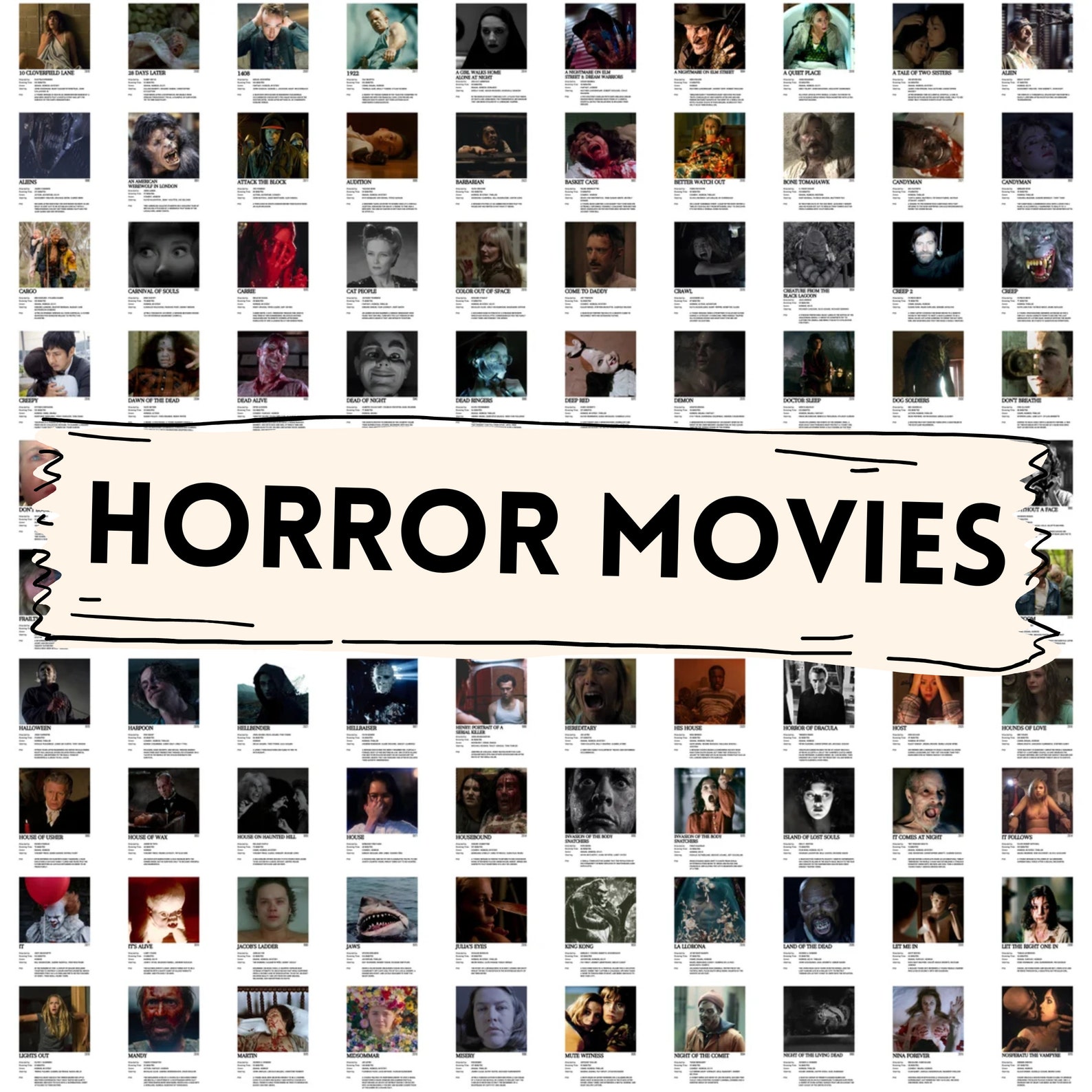 200 Pieces Best Horror Movies Mini Poster Minimalist Horror Movies ...