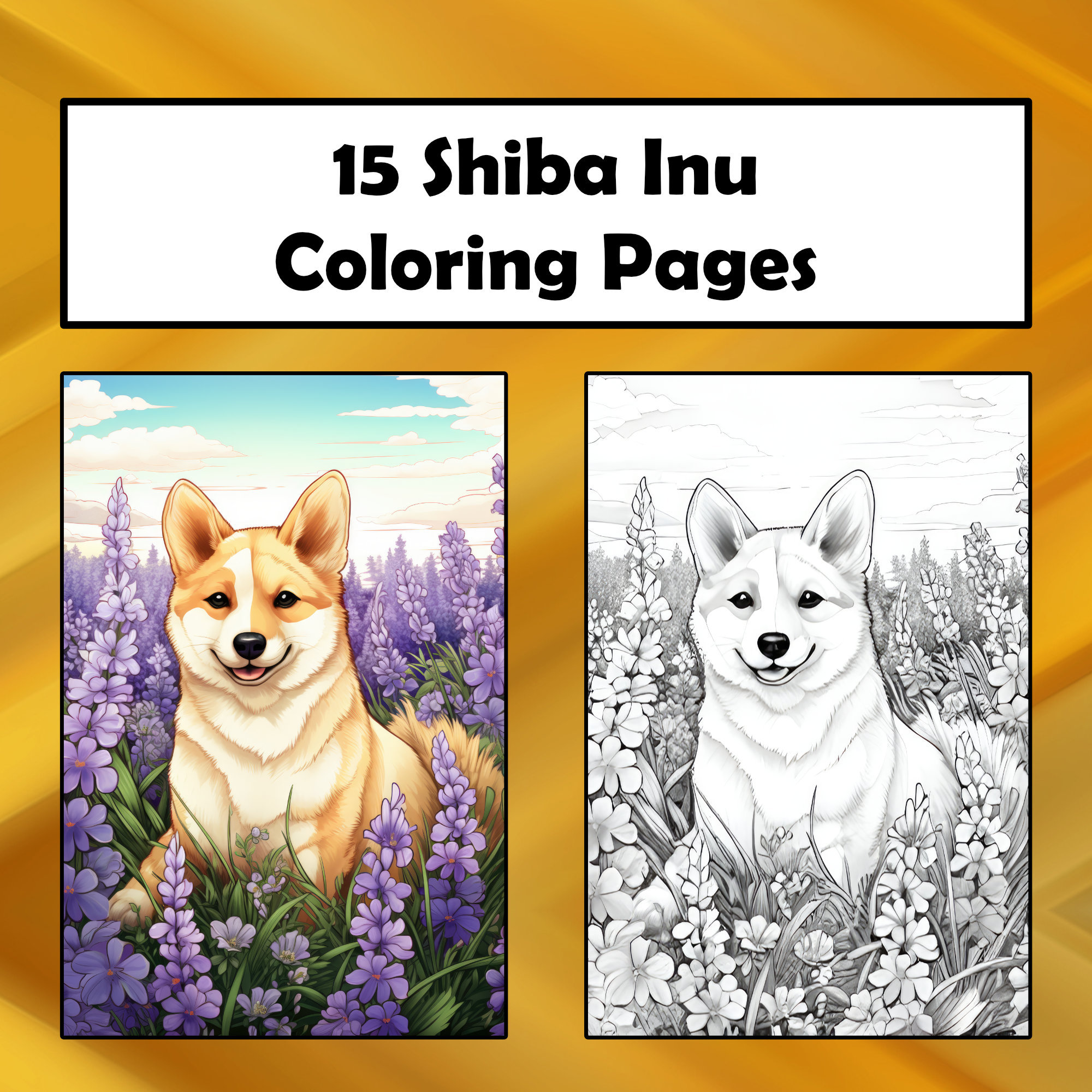Shiba Inu Coloring Pages: 15 Printable Dog Illustrations (PDF) - Etsy
