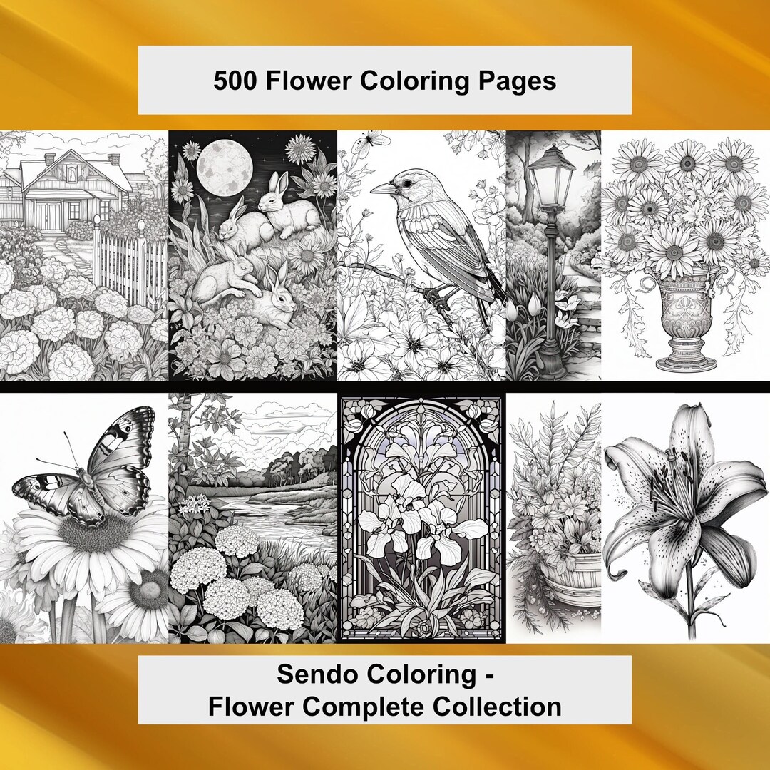 500 Flower Coloring Pages, Flower Coloring Printable PDF Pages, Sendo ...