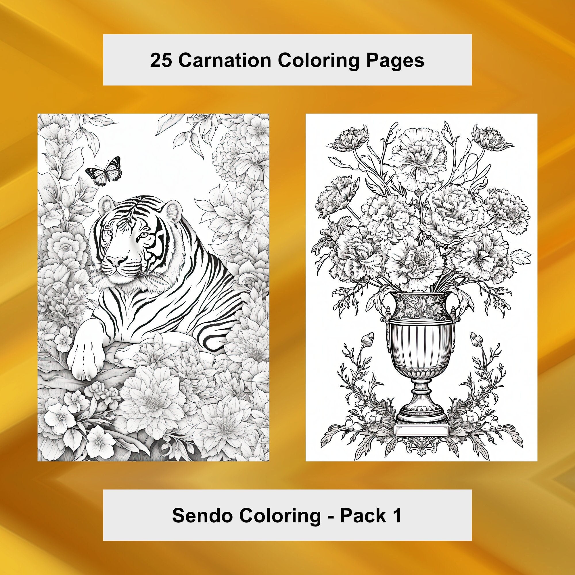 Carnation Flower Coloring Pages: 25 Printable Designs (PDF) - Etsy