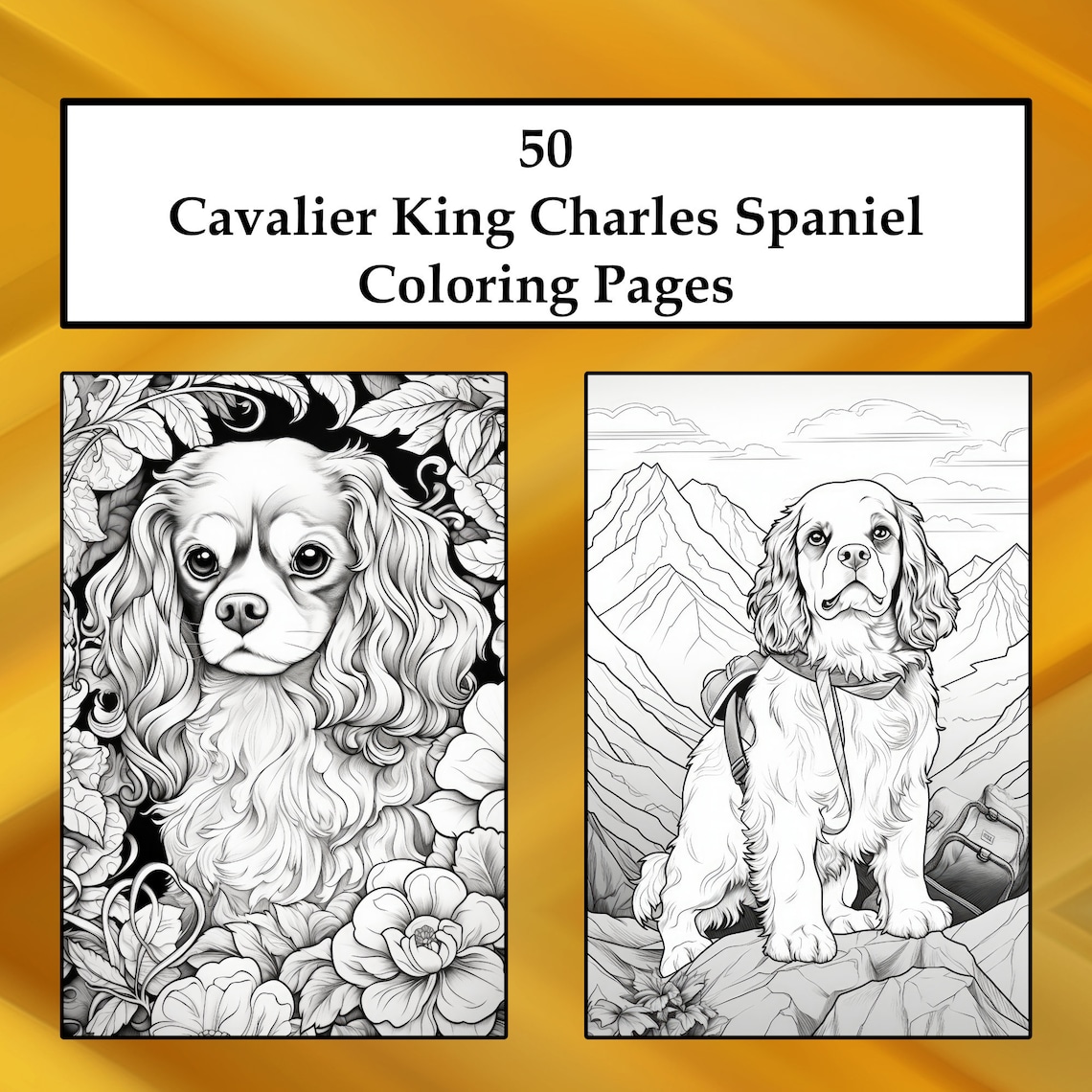 50 Cavalier King Charles Spaniel Coloring Pages: Printable Dog Art (PDF ...