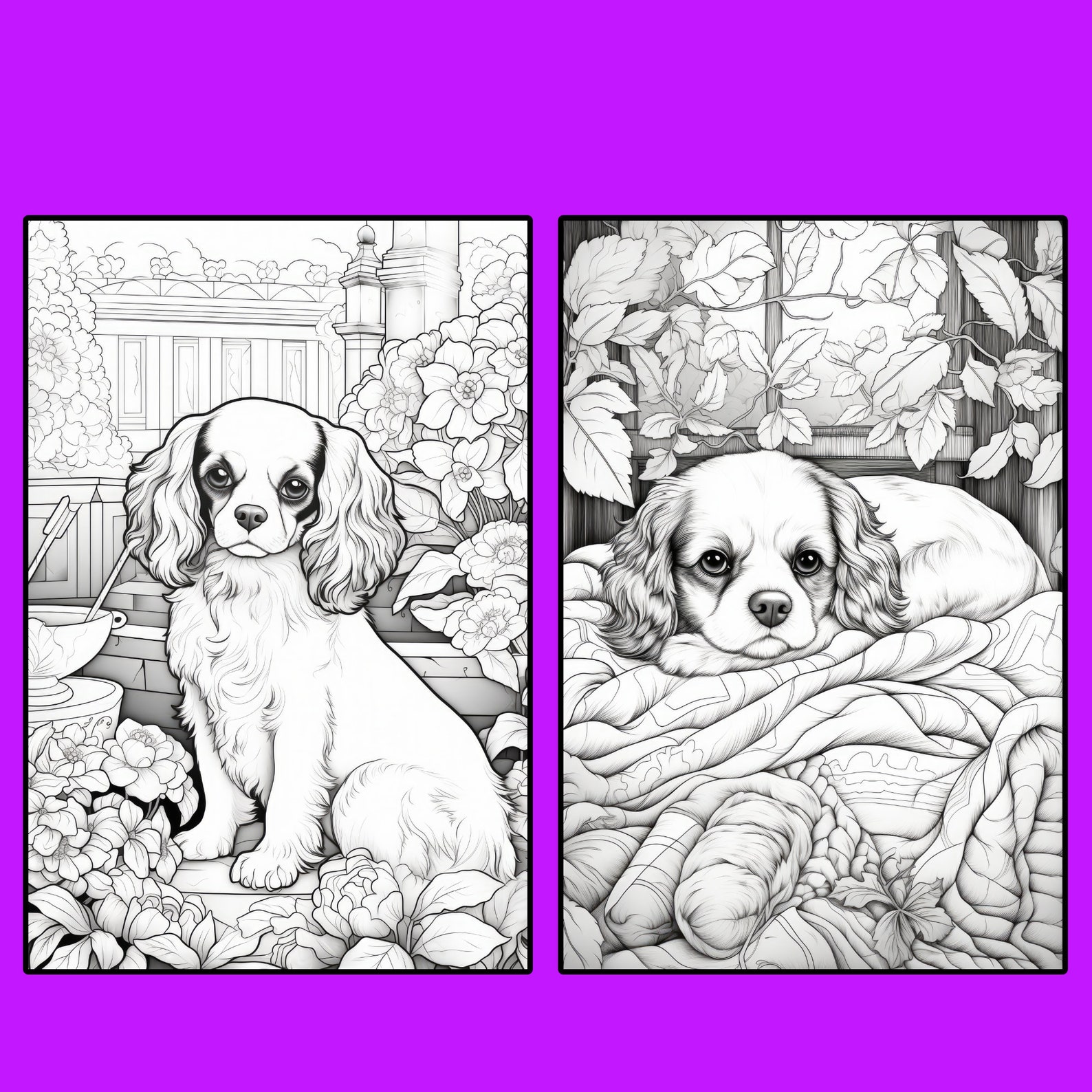 50 Cavalier King Charles Spaniel Coloring Pages: Printable Dog Art (PDF ...