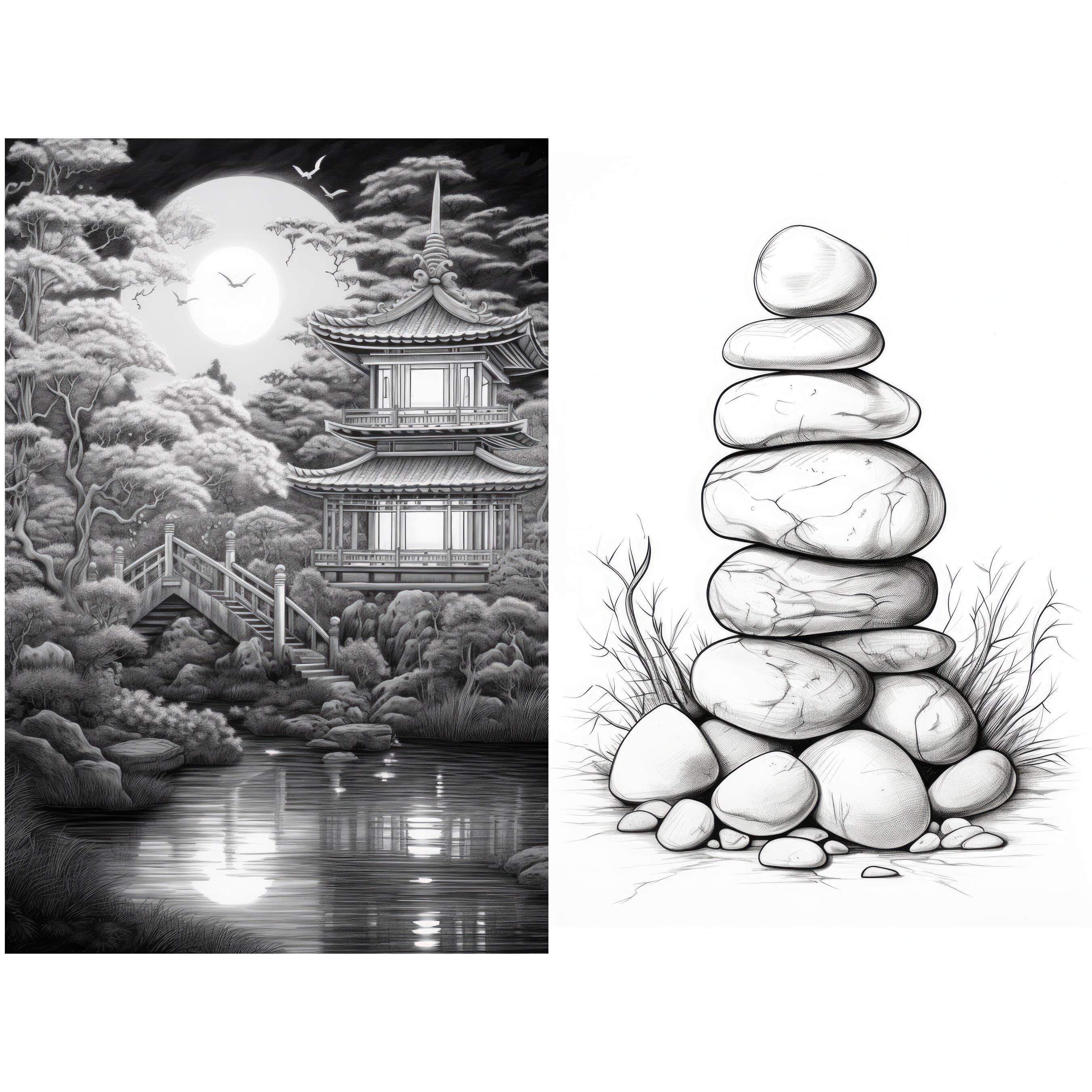 Japanese Zen Garden Coloring Pages - Etsy