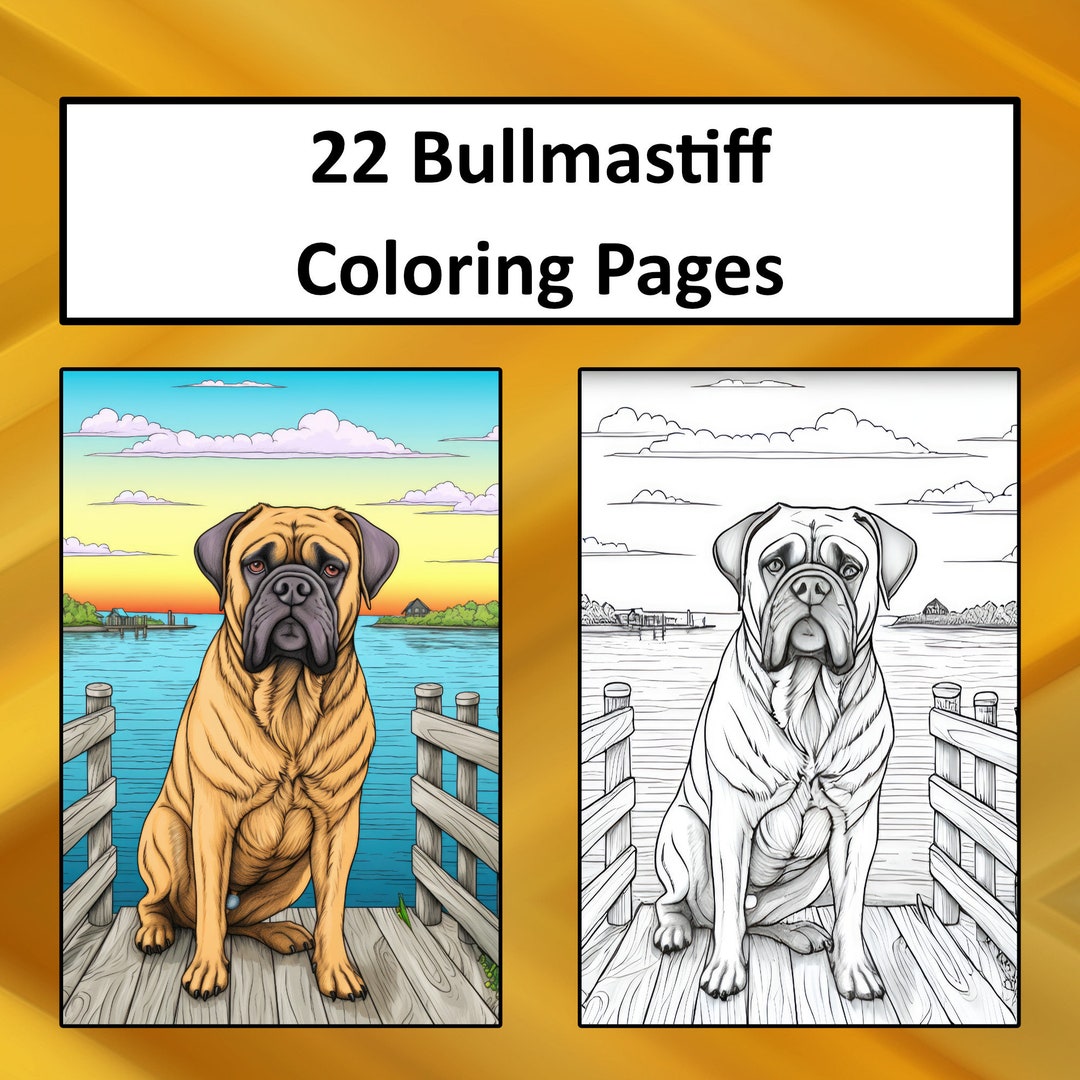 Bullmastiff Coloring Pages: 22 Printable Dog Illustrations (PDF) - Etsy