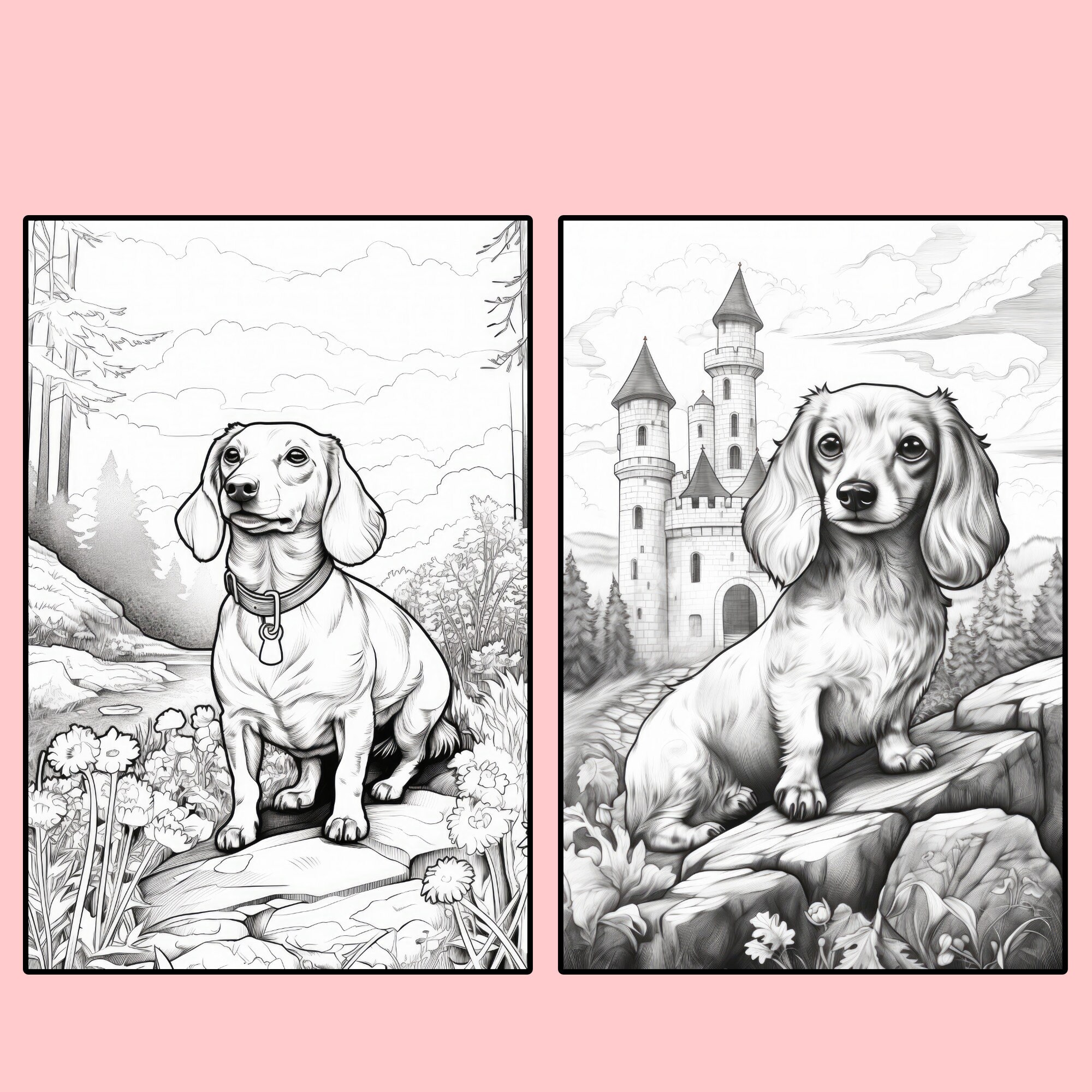 50 Dachshund Coloring Pages: Printable Dog Art (PDF Download) - Etsy