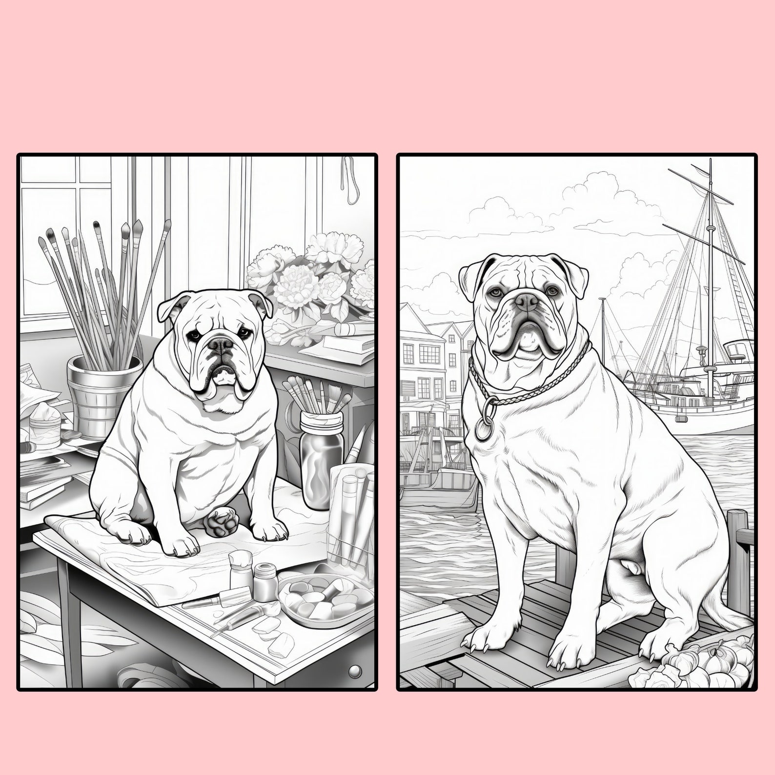 English Bulldog Coloring Pages: 49 Printable Dog Illustrations (PDF) - Etsy