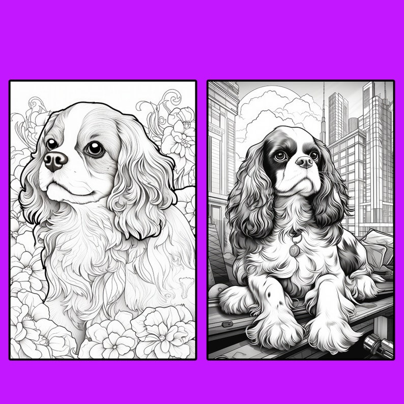 50 Cavalier King Charles Spaniel Coloring Pages: Printable Dog Art (PDF ...