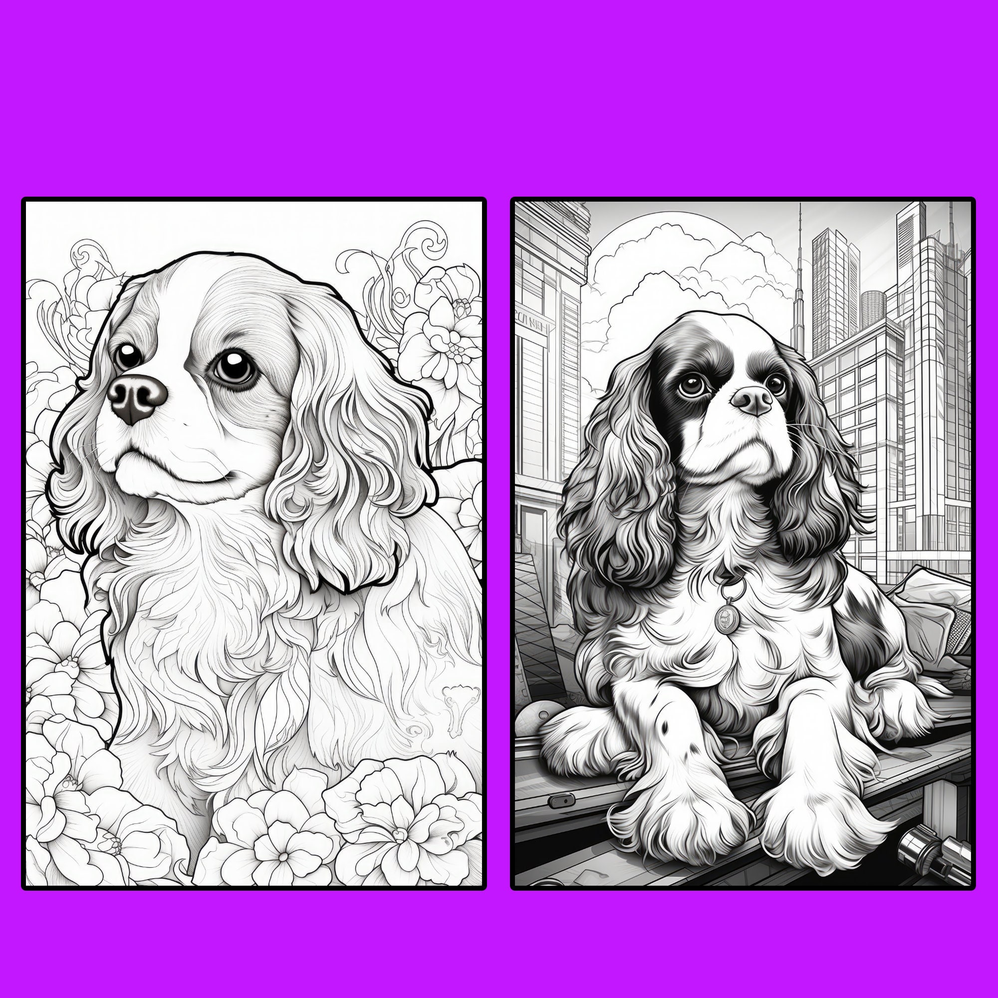 50 Cavalier King Charles Spaniel Coloring Pages: Printable Dog Art (PDF ...