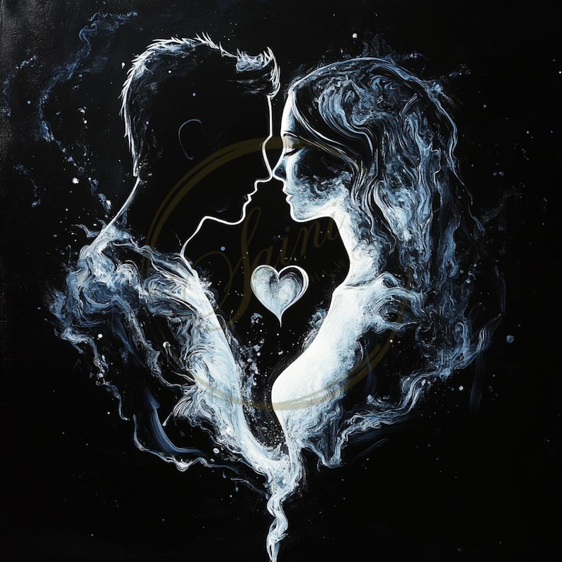 Romantic Cosmic Love Digital Art / Ethereal Couple Wall Decor ...