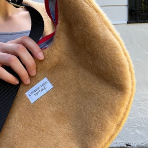 Fuzzy Tan Crescent Bag, Red Zipper - Etsy