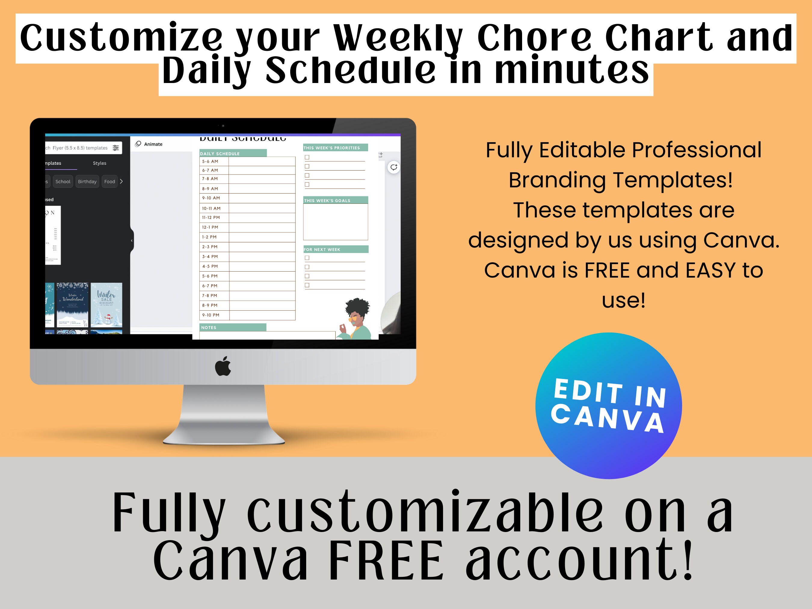 Canva Editable Blue Yellow Weekly Chore Chart Cleaning Checklist Daily ...