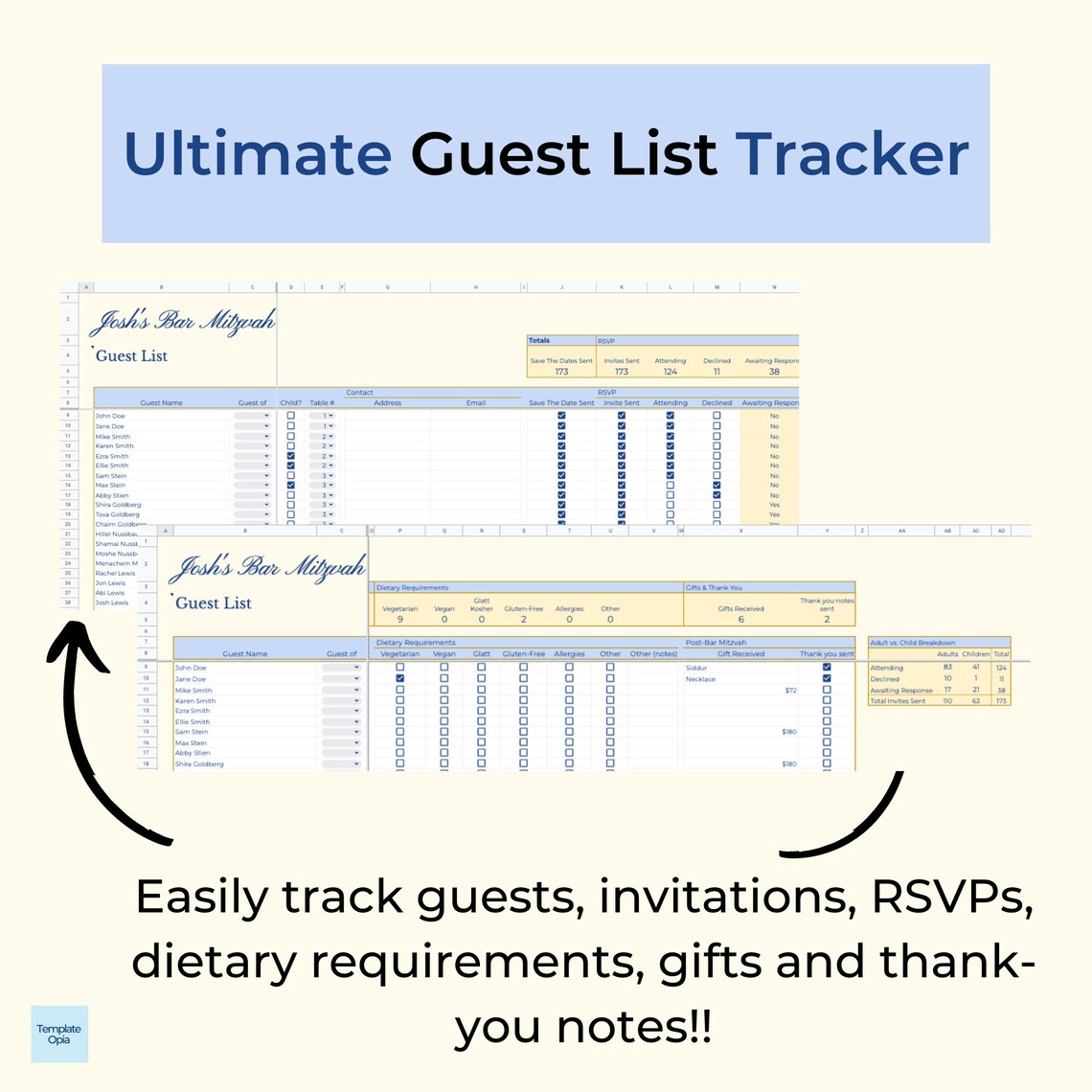 Truly Useful Bar Mitzvah Planner Spreadsheet | Guest List and Seating ...