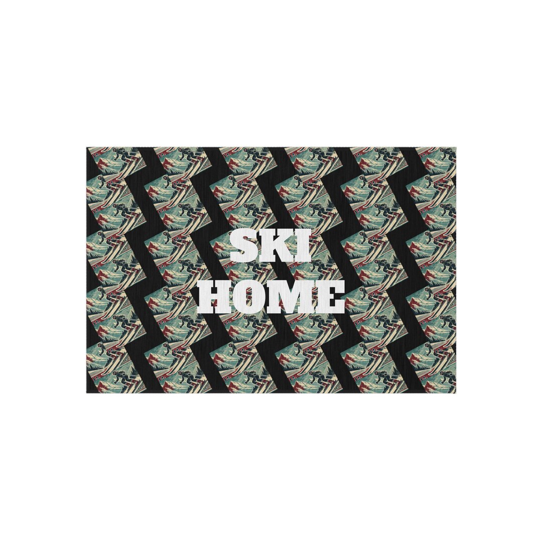 Outdoor Rug, Ski Home Vintage Ski Poster Style, Lodge Decor, Winter ...
