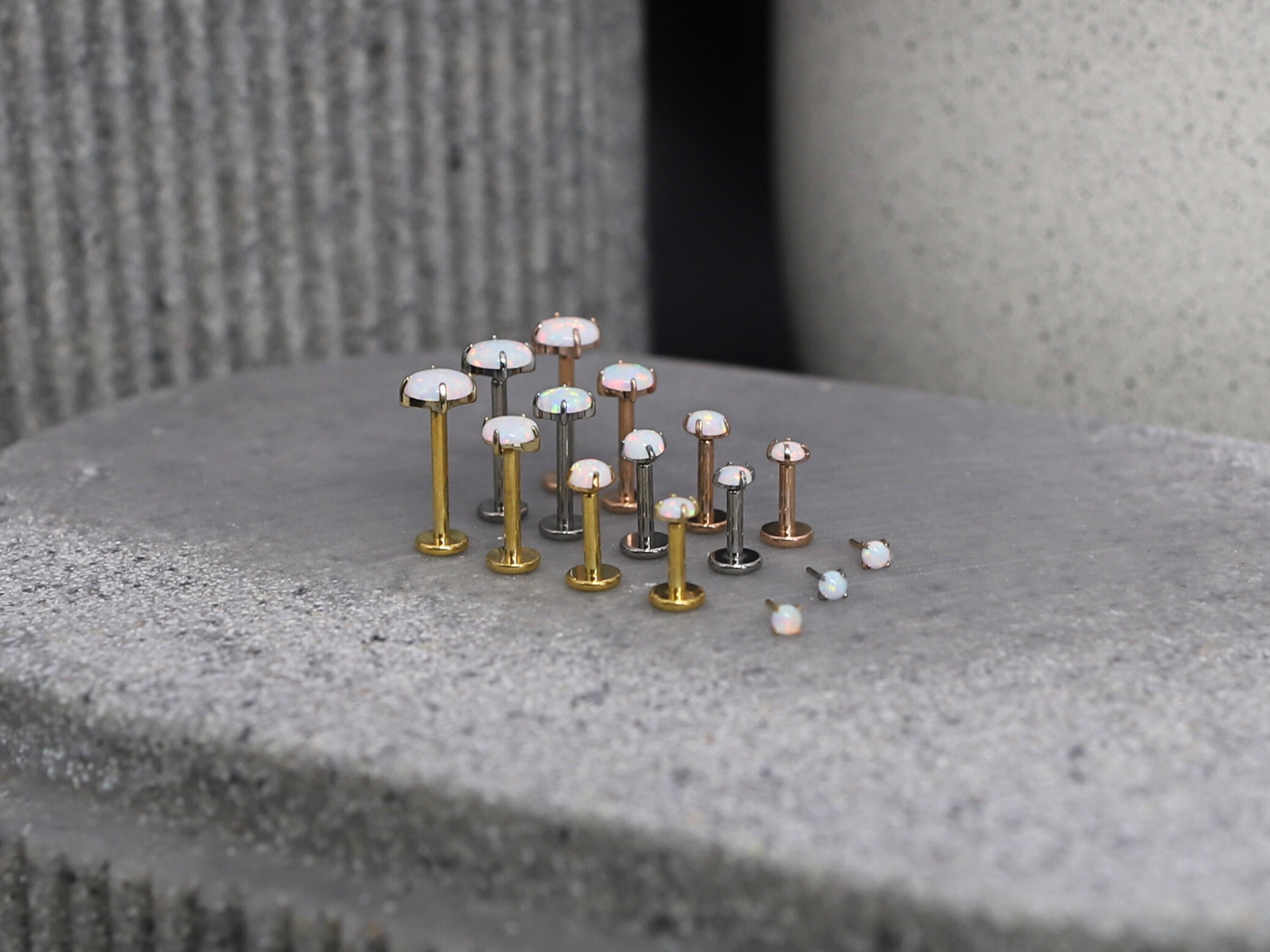 Opal Studs, Threadless Labret Flatbacks, Gold, Silver, Rose Gold ...
