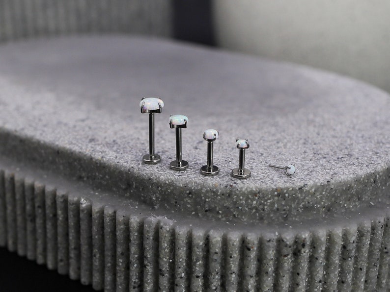Opal Studs, Threadless Labret Flatbacks, Gold, Silver, Rose Gold ...