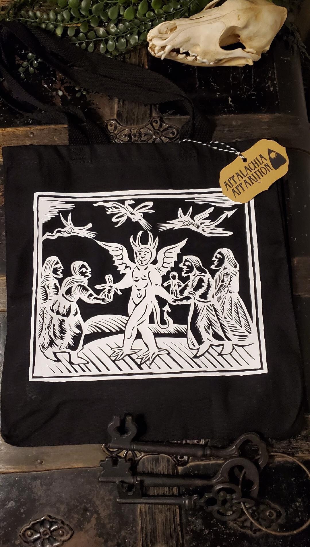 Woodcut Witches Tote Bag /witchcraft Dark Cottagecore Goth Occult Folklore - Etsy