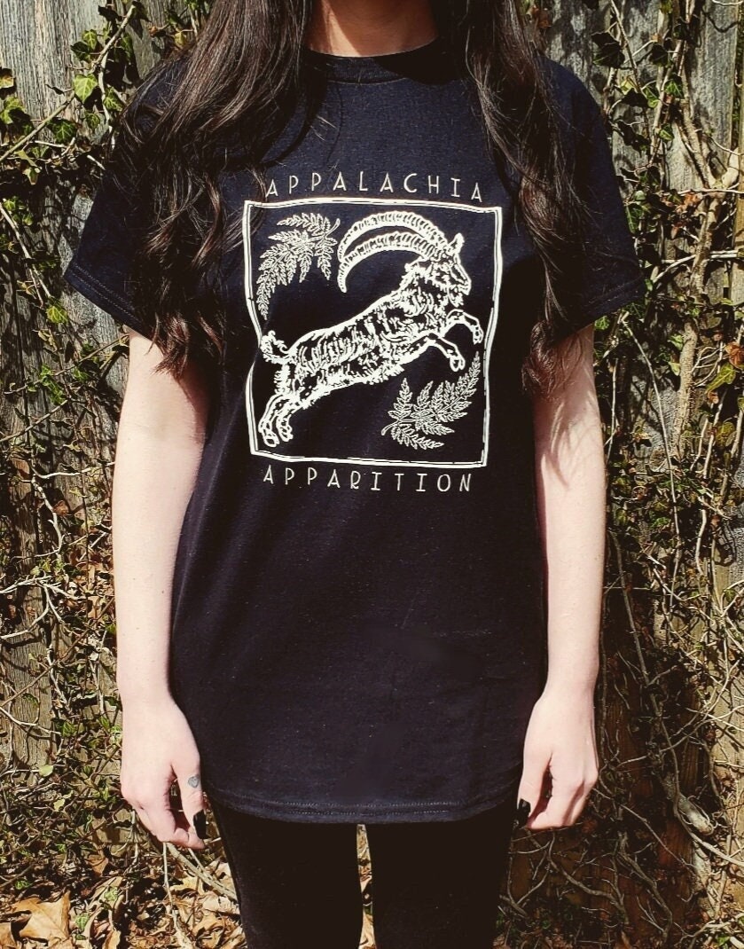 Appalachia Apparition Goat and Ferns Black Unisex Teeshirt ...
