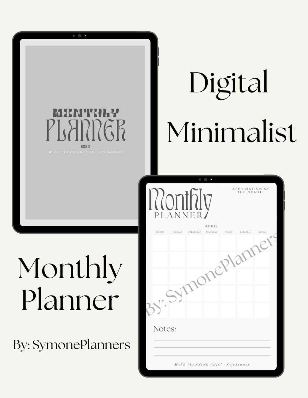 APRIL Minimalist Monthly Digital Calendar Monthly Calendar Blank ...