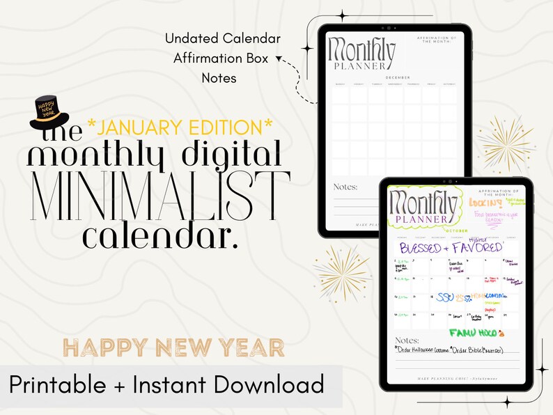 JANURAY Minimalist Monthly Digital Calendar Monthly Calendar Blank ...
