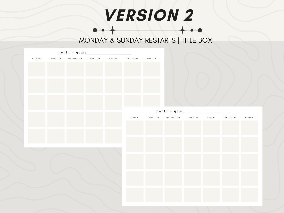 Blank Monthly Calendar Printable Landscape, Minimalist Calendar ...