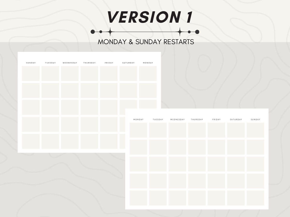 Blank Monthly Calendar Printable Landscape, Minimalist Calendar ...