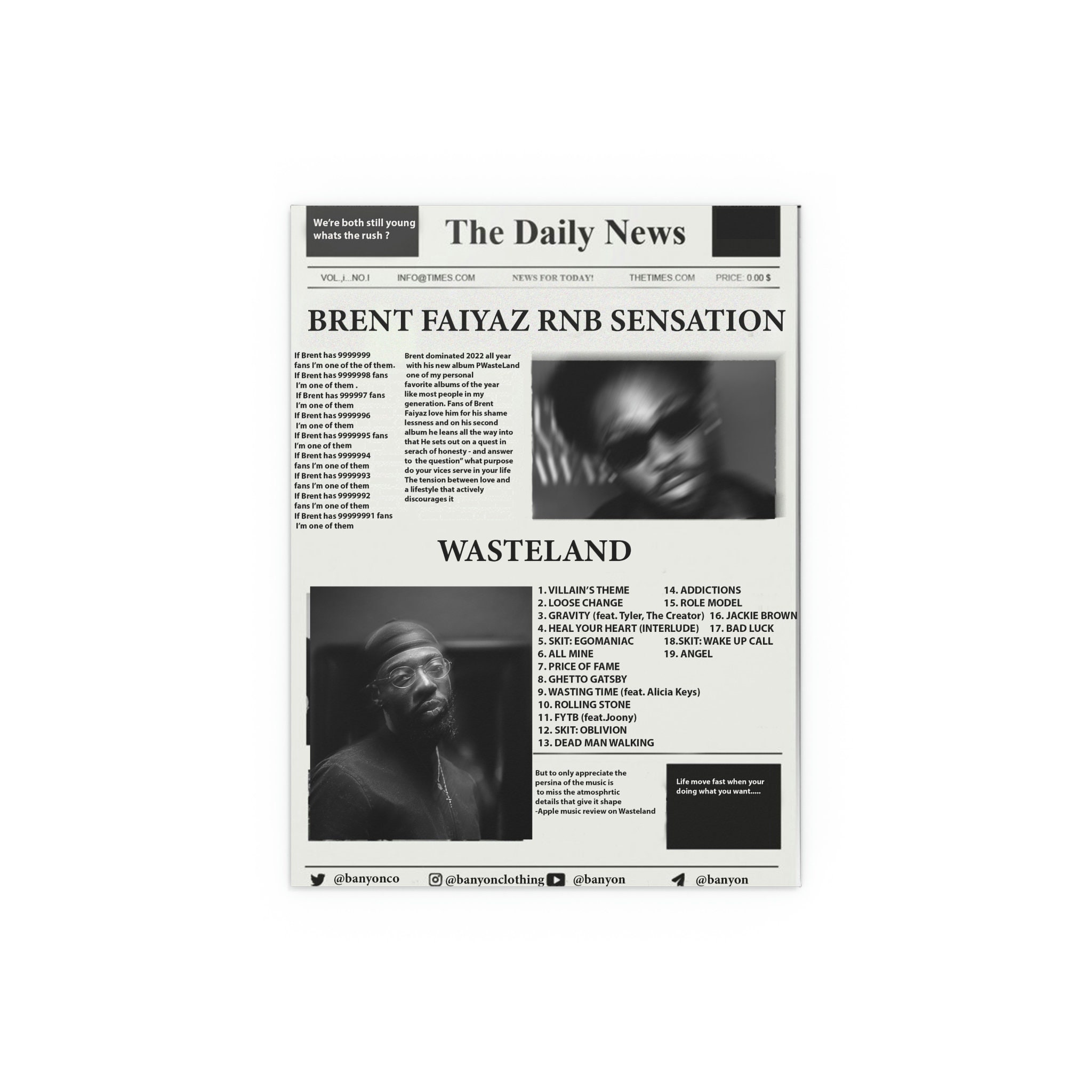 Brent Faiyaz Poster, Wasteland Posters sold by Daisy | SKU 176569 ...