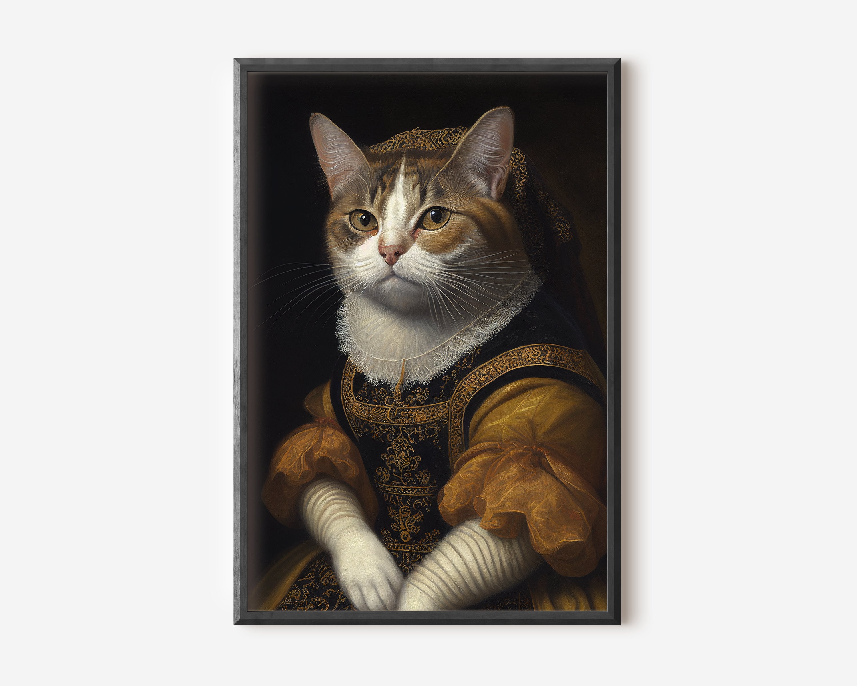 Renaissance Cat Art, Medieval Cat Portrait Oil Painting Poster Print ...