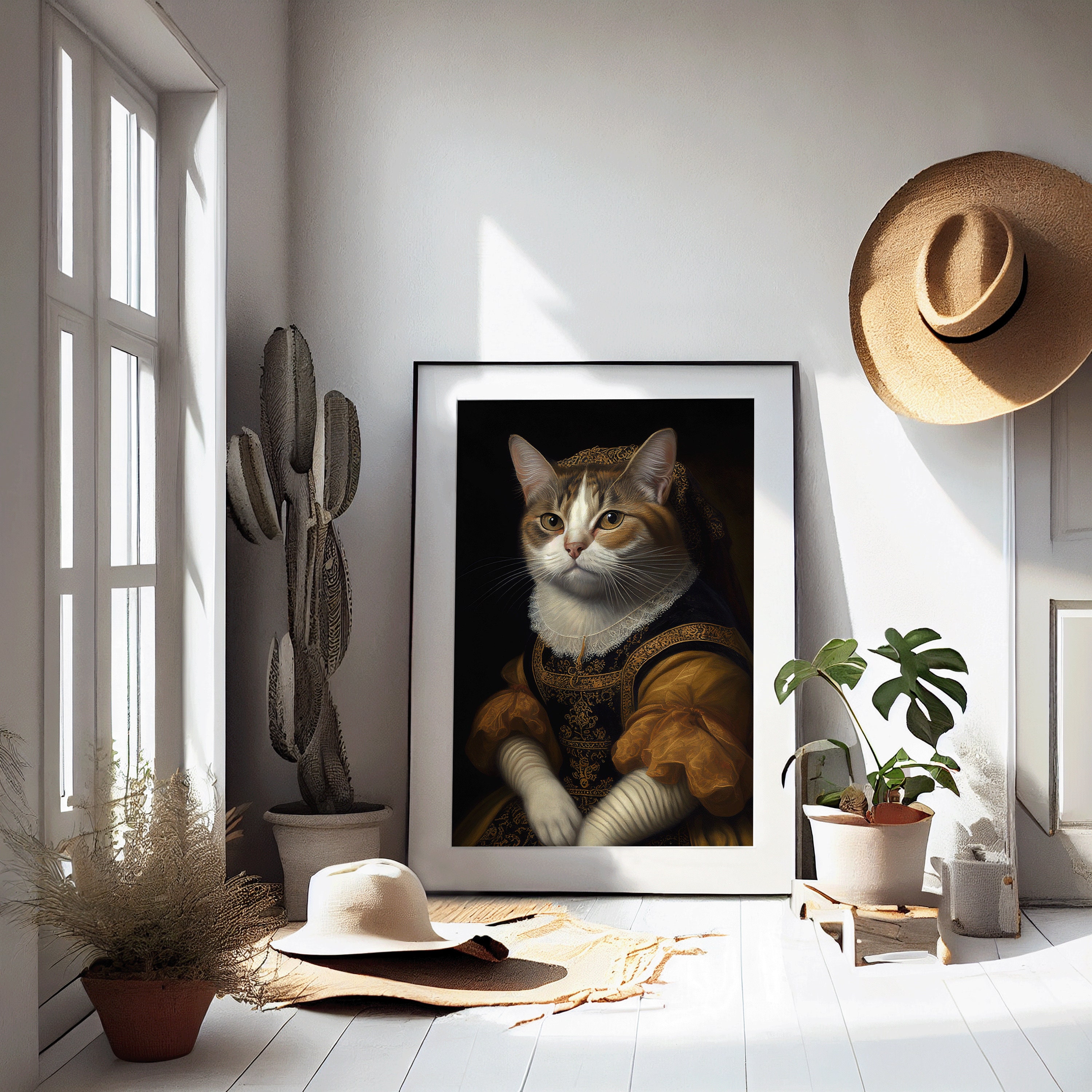Renaissance Cat Art, Medieval Cat Portrait Oil Painting Poster Print ...