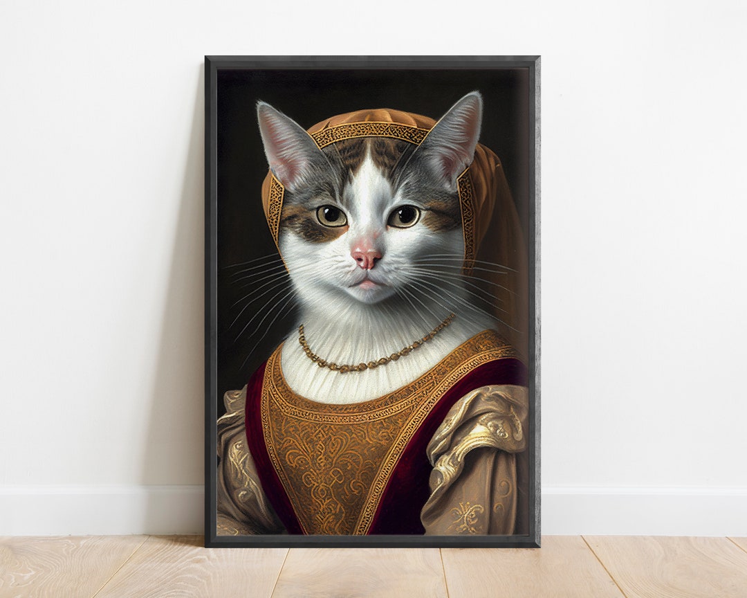 Renaissance Cat Art Medieval Cat Oil Painting Style Wall Art - Etsy