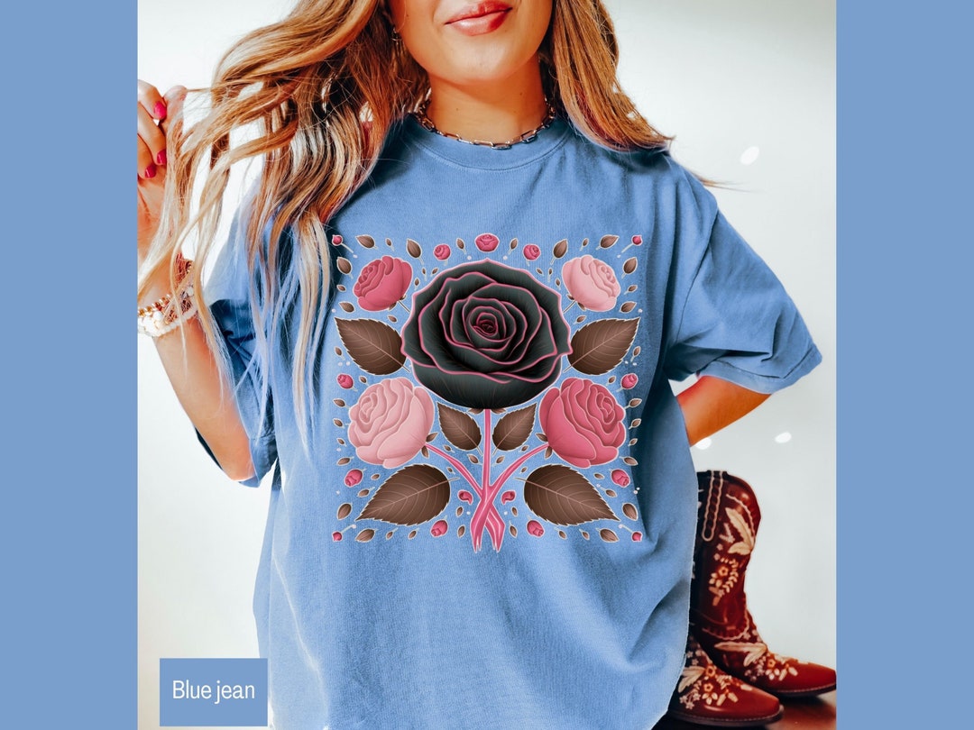 Bouquet Black Rose Flower Comfort Colors Shirt, Rose Flowers Bloom ...