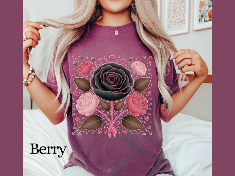 Bouquet Black Rose Flower Comfort Colors Shirt, Rose Flowers Bloom ...