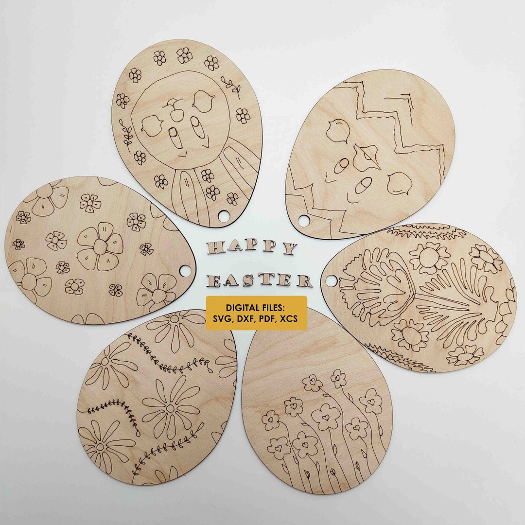 LASER CUT FILE Easter Eggs Line Drawing Colour Yourself Svg Dxf Pdf Xcs ...