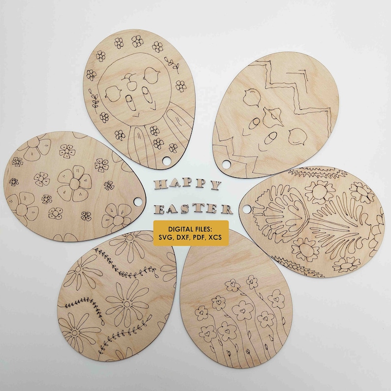 LASER CUT FILE Easter Eggs Line Drawing Colour Yourself Svg Dxf Pdf Xcs ...