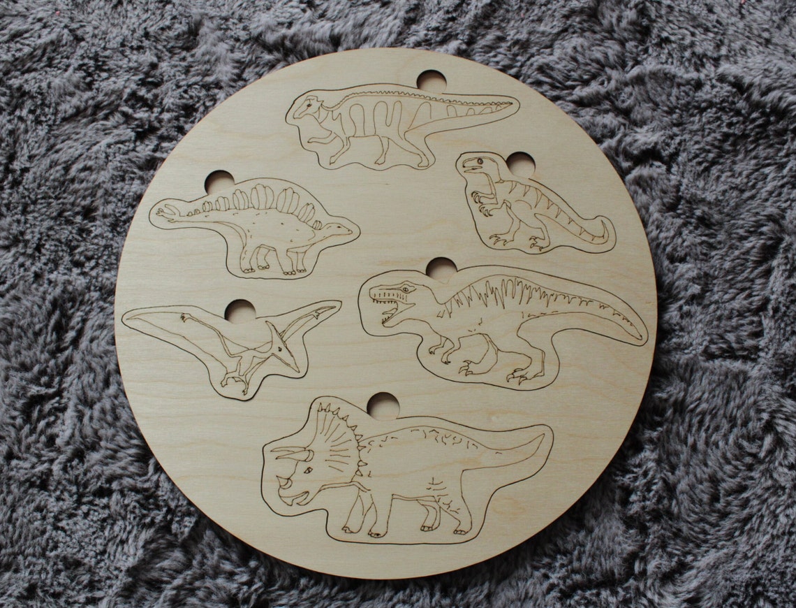 LASER CUT FILE - Dinosaurs Puzzle - Line Drawing - Colour Yourself ...