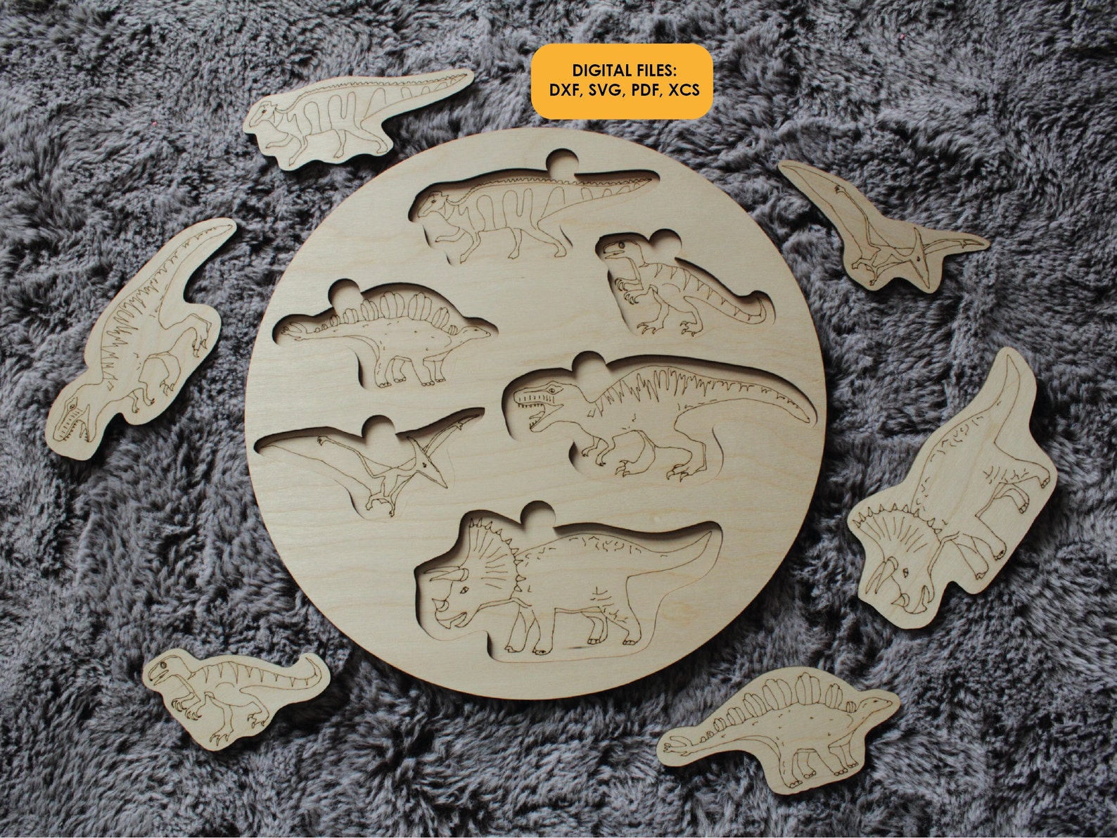 LASER CUT FILE - Dinosaurs Puzzle - Line Drawing - Colour Yourself ...