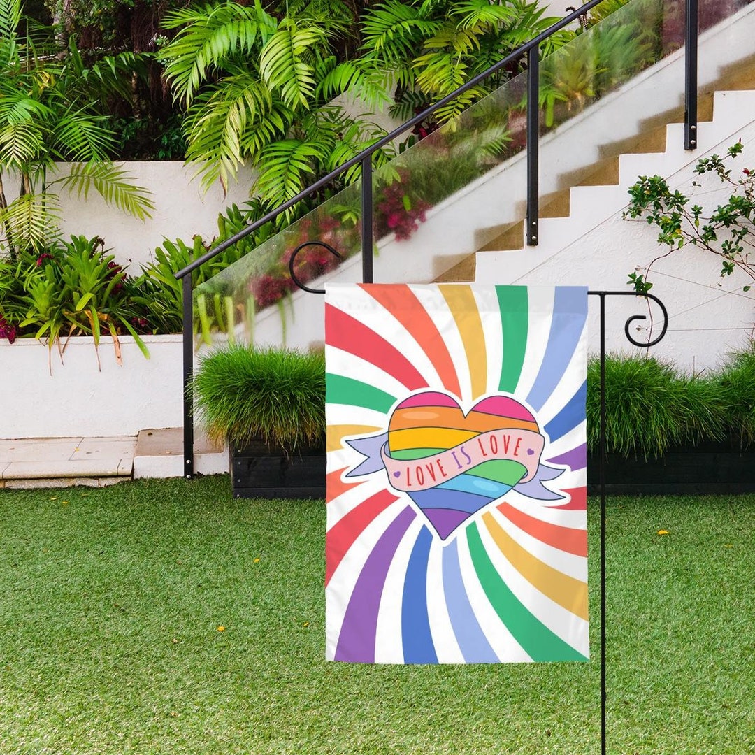 Garden Flags Yard Decorations LGBTQIA+ Pride Rainbow Valentine Love is ...