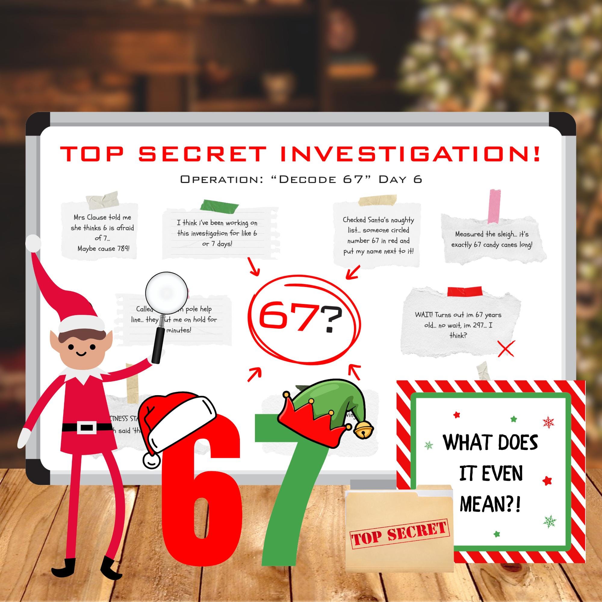 67 Elf Props, Printable Six Seven Investigation Christmas Elf Props ...