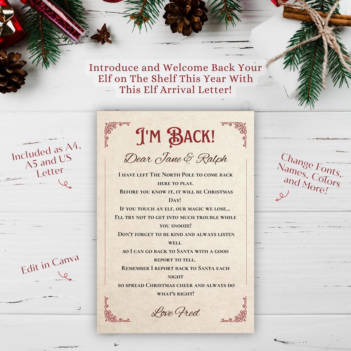 Printable Im Back Elf Arrival Letter, Fun Elves Arrive for Christmas ...