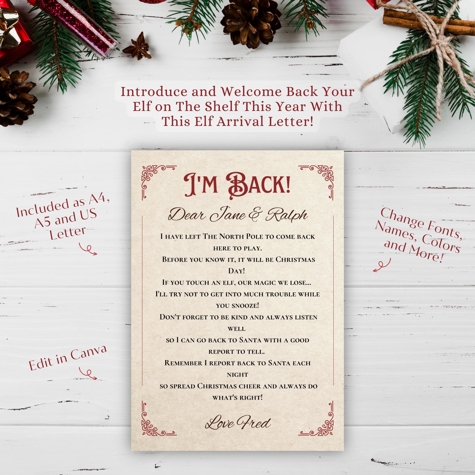 Printable Im Back Elf Arrival Letter, Fun Elves Arrive for Christmas ...