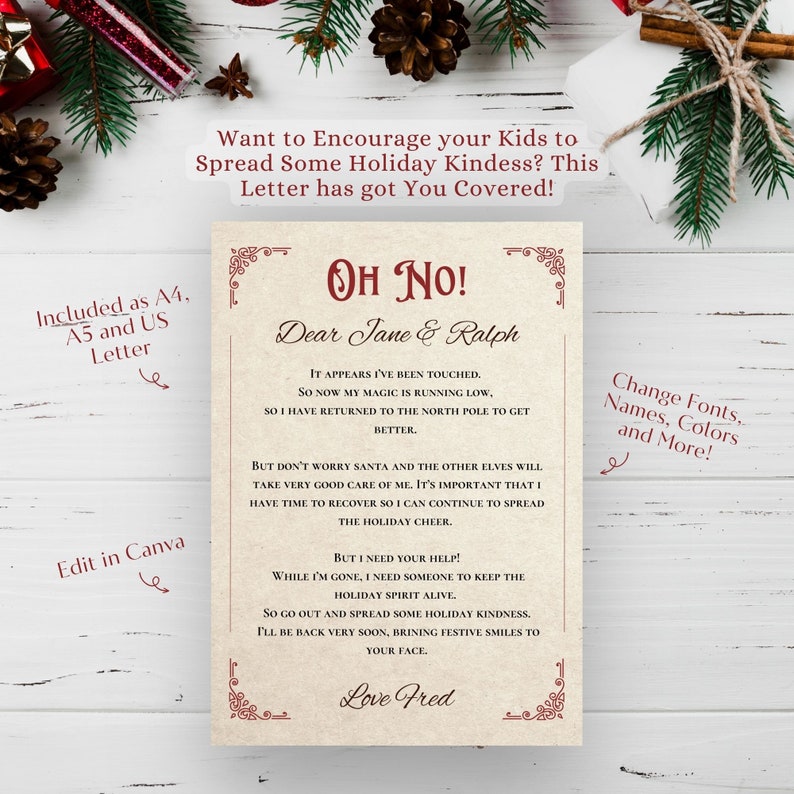 Editable Elf Recovery Letter, I'm Sick Christmas Elf Letter, Elf Lost ...