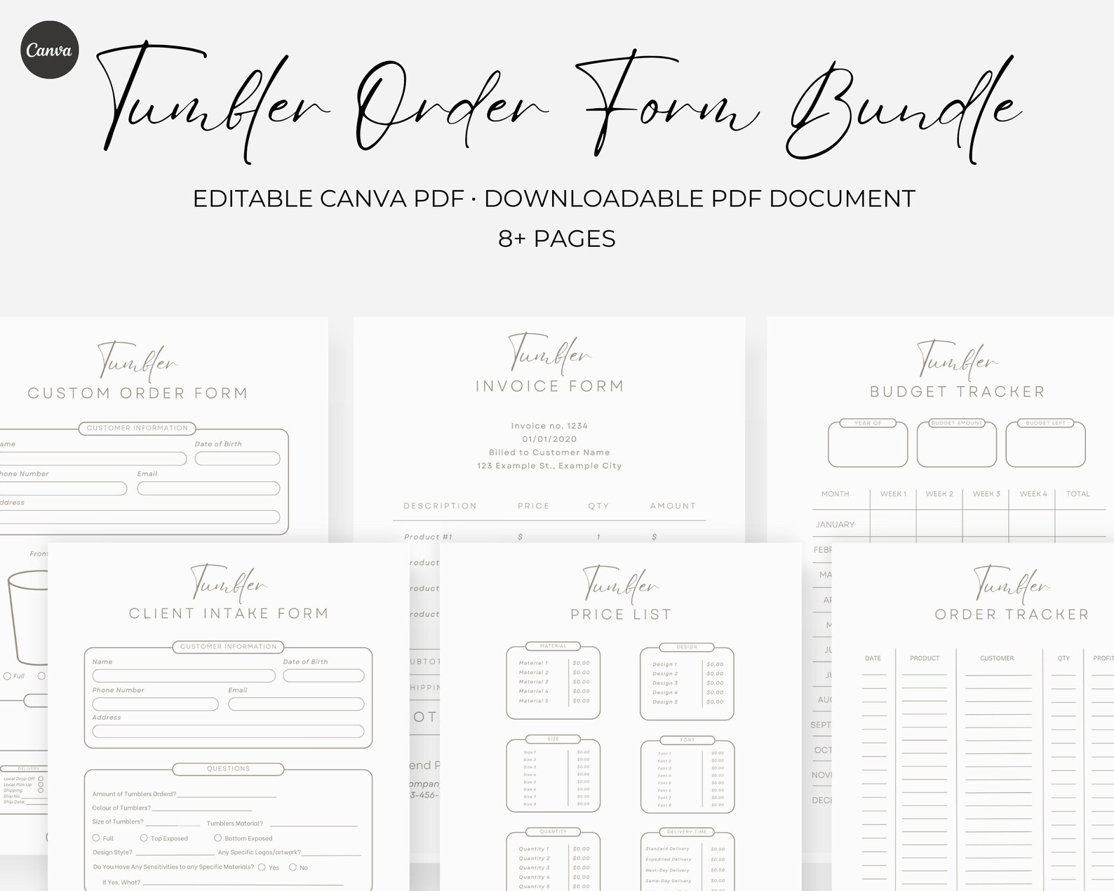 Editable Tumbler Order Form Template, Tumbler Work Order, Customizable ...