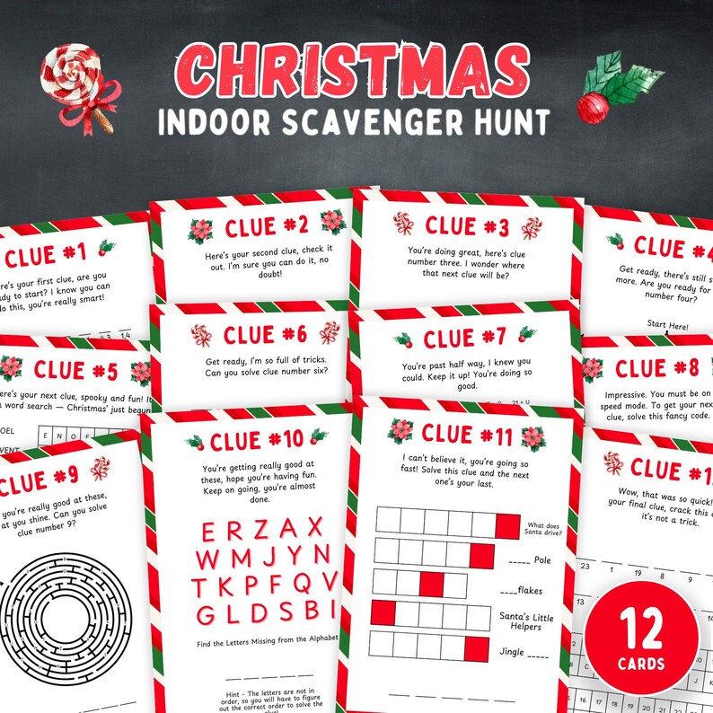 Indoor Christmas Scavenger Hunt, Christmas Printable Game for Kids ...