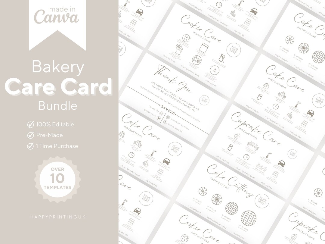 Bakery Care Cards Bundle for Bakers Packaging Inserts for Bakery ...