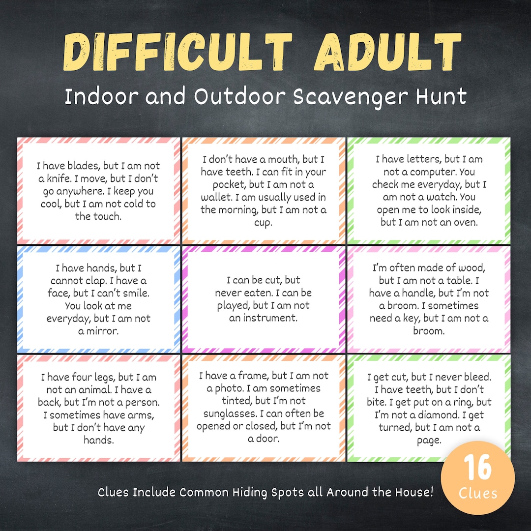 Adult Indoor and Outdoor Scavenger Hunt Printable, at Home Adult ...