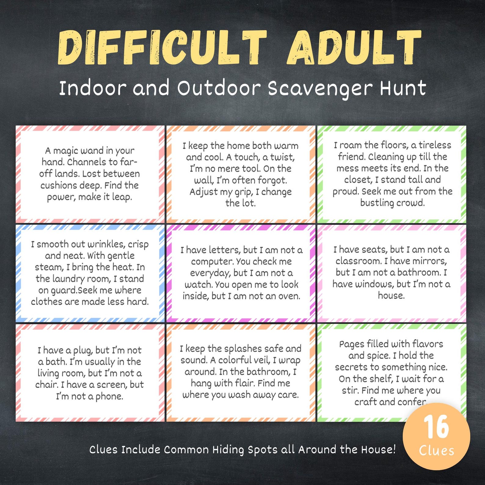 Adult Indoor and Outdoor Scavenger Hunt Printable, at Home Adult ...