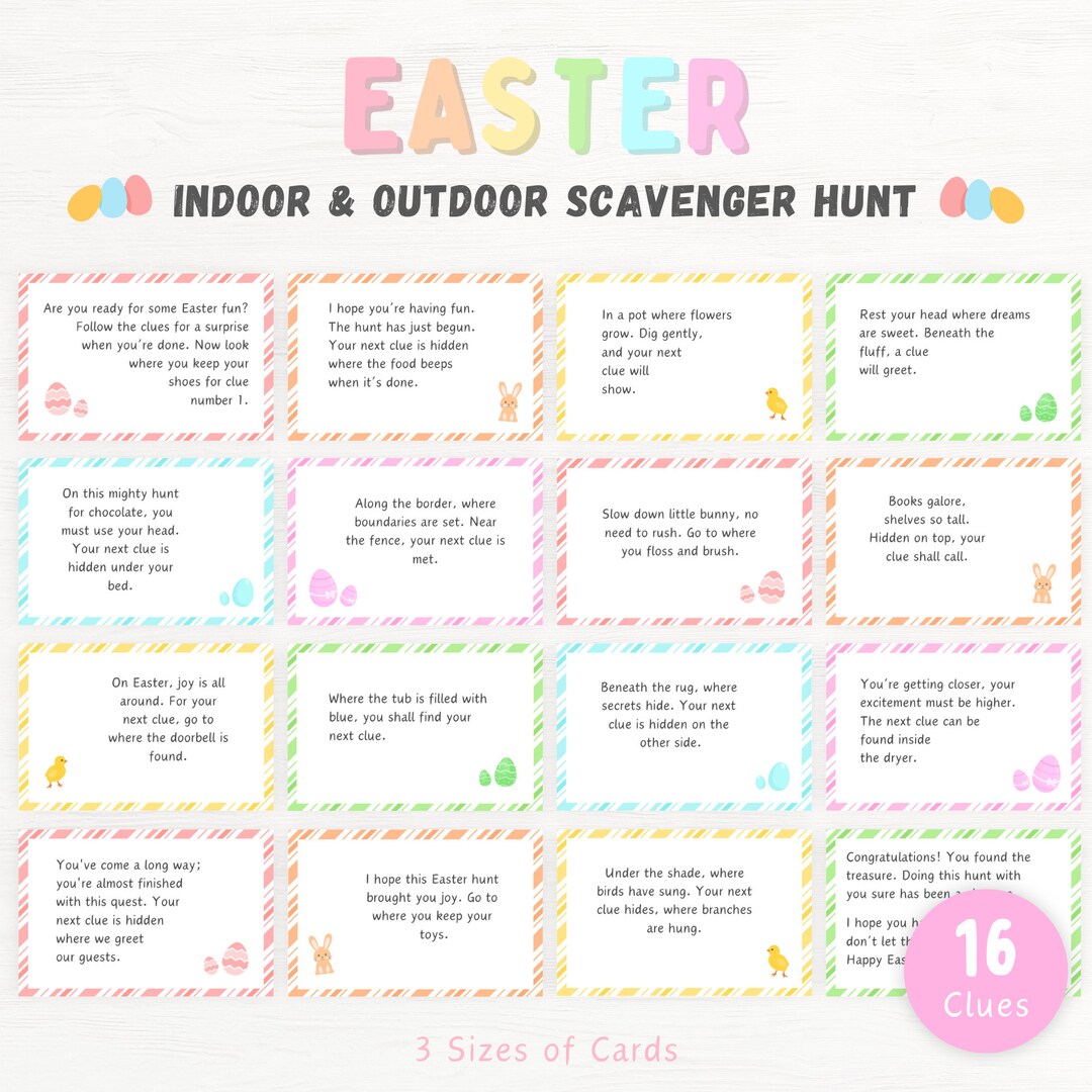 Easter Indoor and Outdoor Scavenger Hunt for Kids, Treasure Hunt Game ...