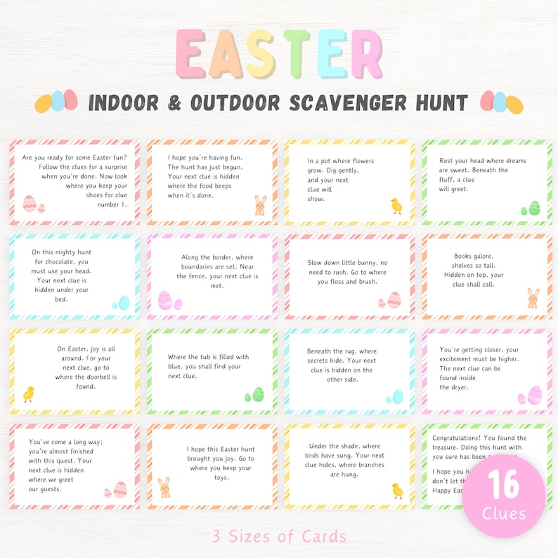 Easter Indoor and Outdoor Scavenger Hunt for Kids, Treasure Hunt Game ...