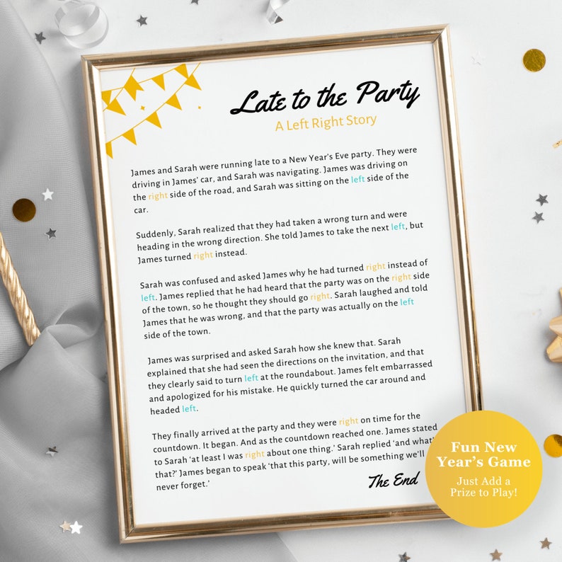 New Year's Left Right Game, Printable New Year's Eve Left Right Story ...