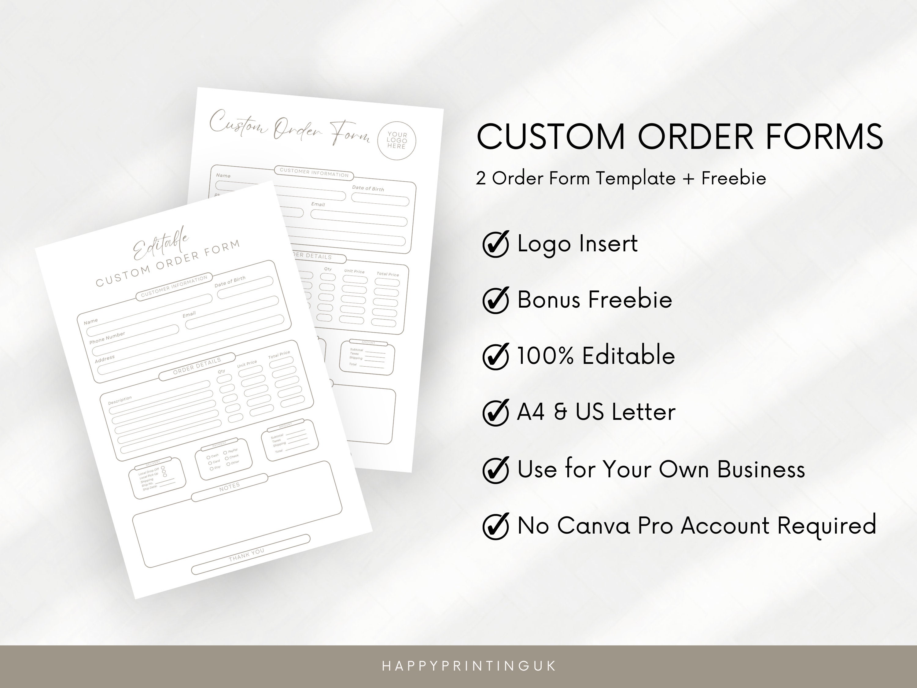 Order Form Editable Custom Ordering for Small Business Templates to ...