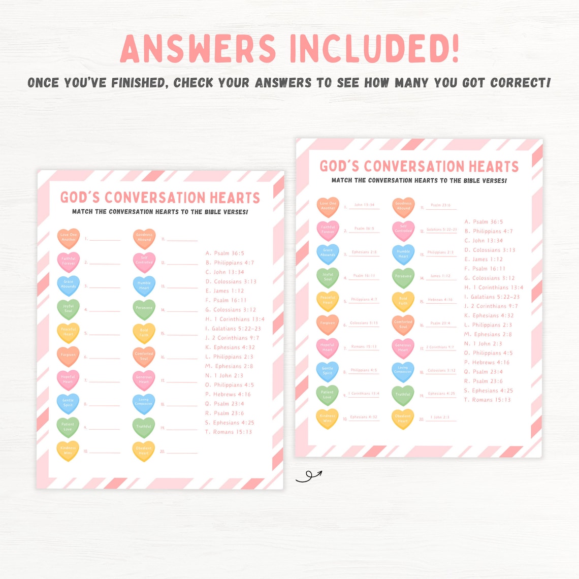 God's Conversation Hearts Bible Match Game, Valentine Bible Match Party ...